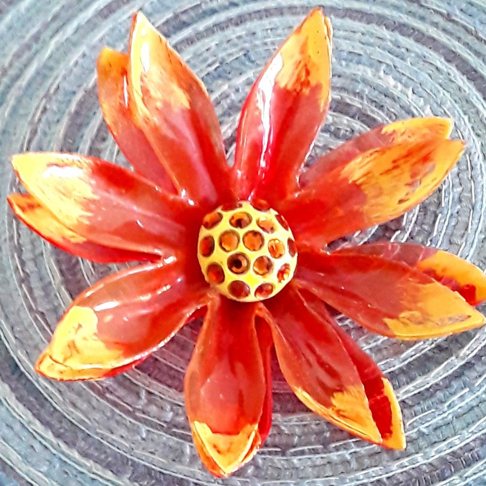 Vintage Acetate Cellulose Large Floral Pin Brooch - Gem